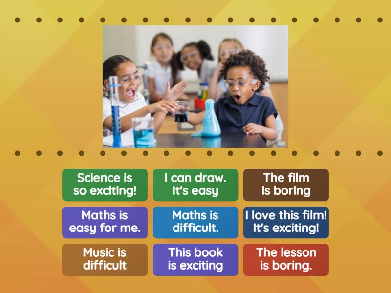 exciting, boring, difficult, easy - Find the match