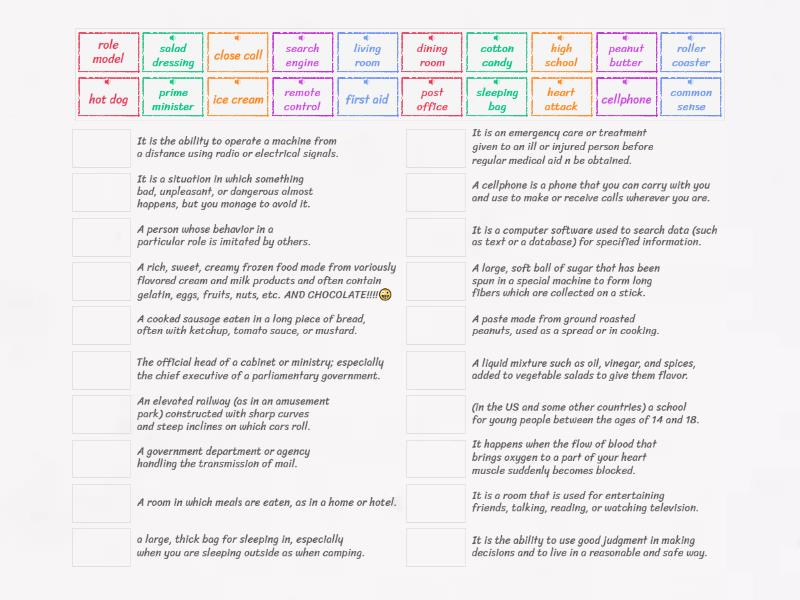 Compound words Spelling list - Match up