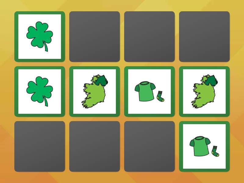 SAINT PATRICK'S DAY MEMORY GAME - LITTLE KIDS - Matching pairs