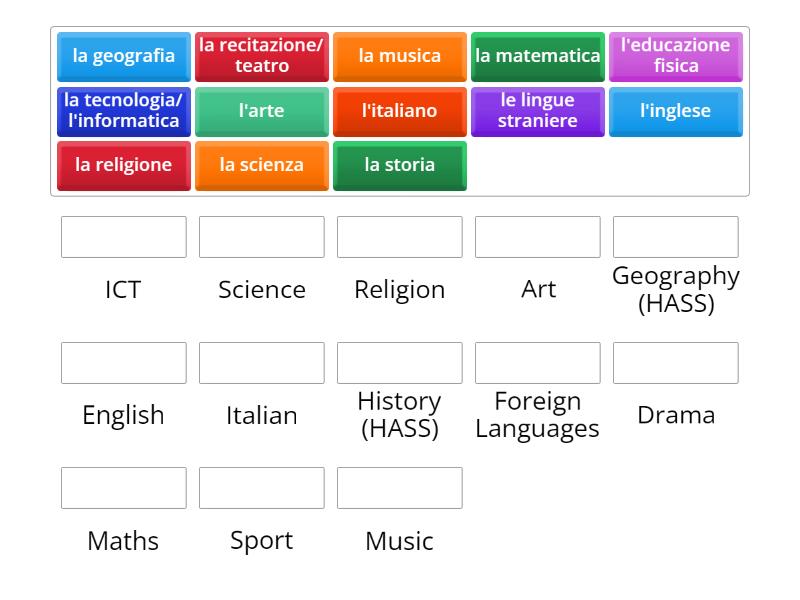 Materie Scolastiche - School Subjects - Match up