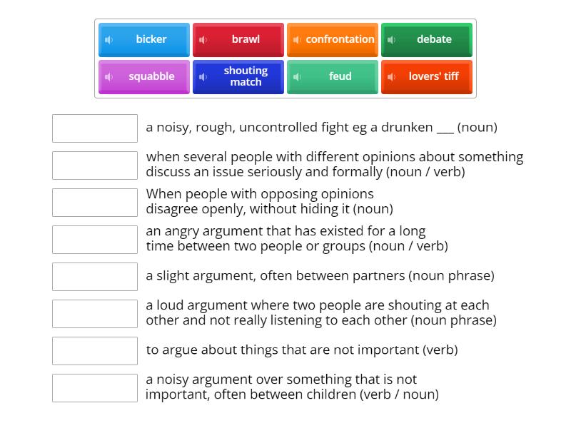 Words for arguments and disagreements - meanings - Match up