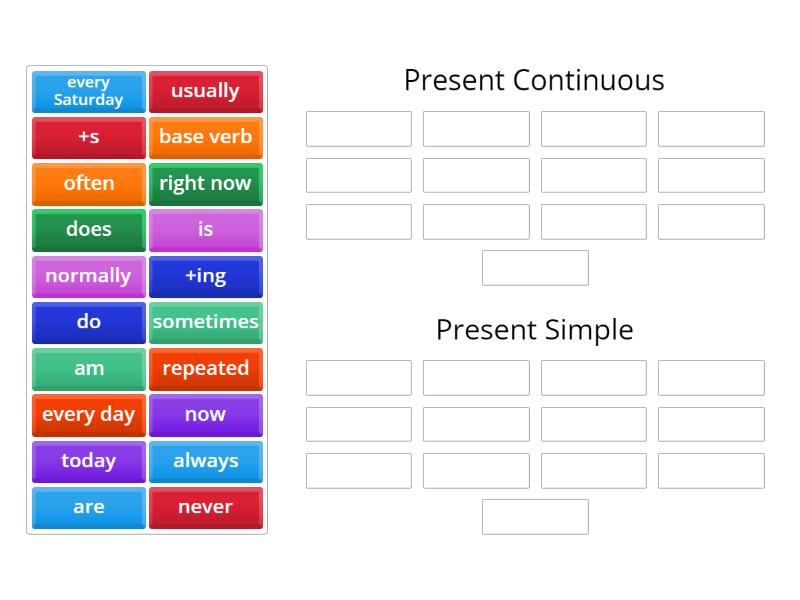 Present Continuous vs. Present Simple 2 - Group sort