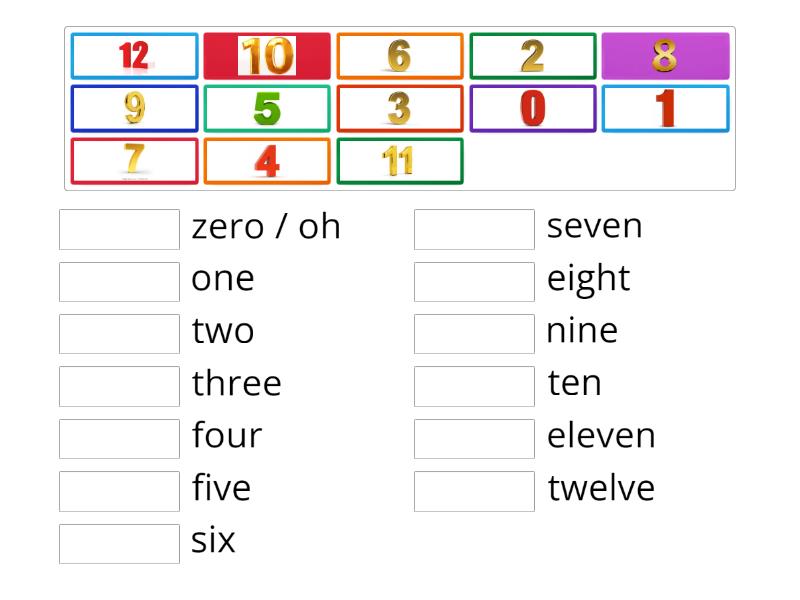 Numbers 0 - 12 - Match up