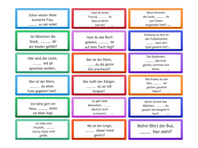 Relativsätze, Nom/Akk/Dat - Flip tiles