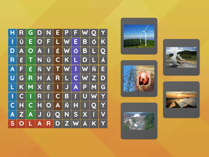 Tipos de Energía - Sopa de letras