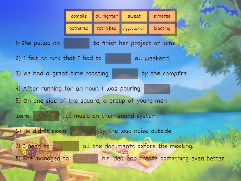 Summer Bucket List Vocabulary - Complete the sentence