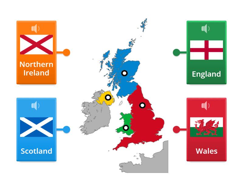 United Kingdom map and flags - Labelled diagram