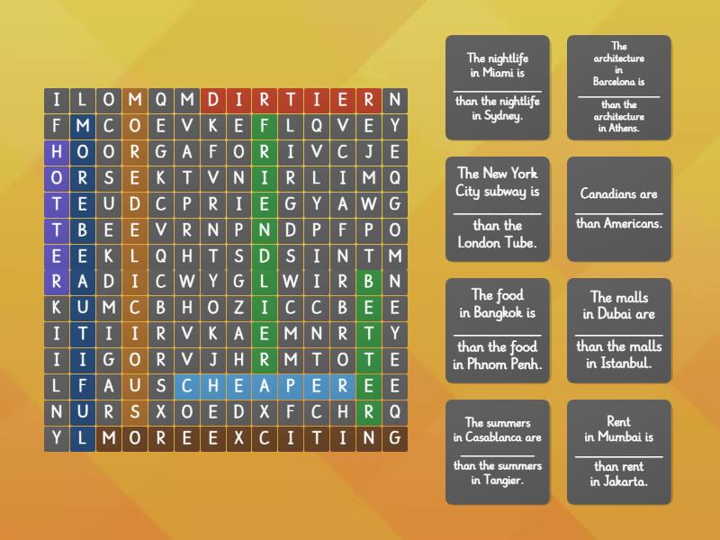 Find 8 Comparative Adjectives. - Wordsearch