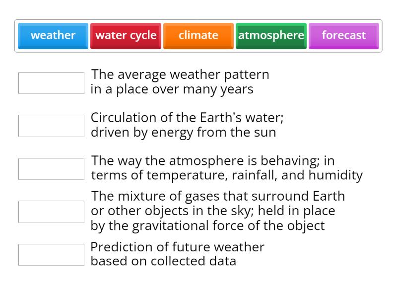 Weather and Climate, and Water Cycle - Match up