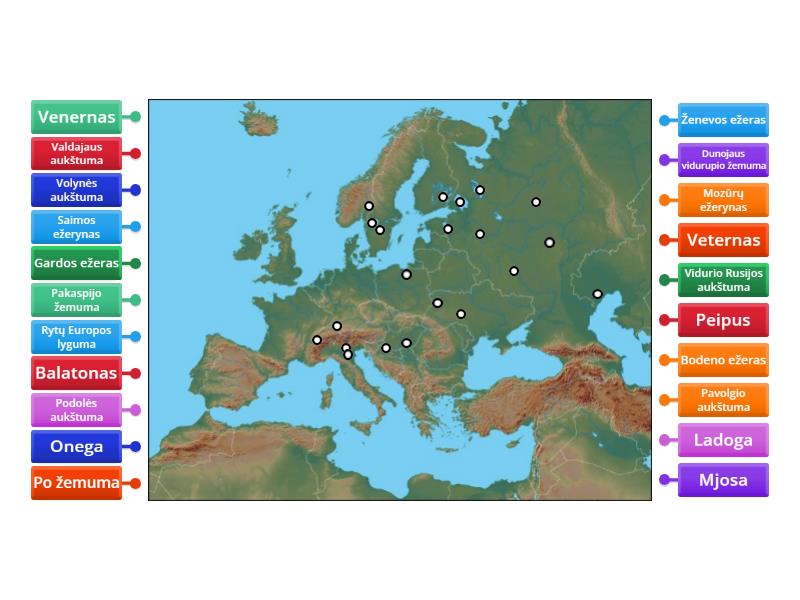 Europos paviršius ir ežerai - Labelled diagram