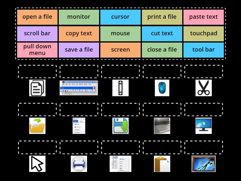 The Computer screen, components and commands - Match up