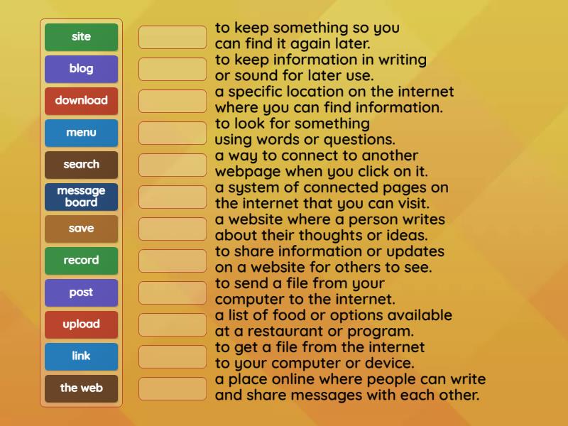 Internet nouns and verbs. Prepare 7. Unit 10 - Une las parejas