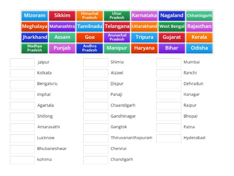 State and Capitals - Match up
