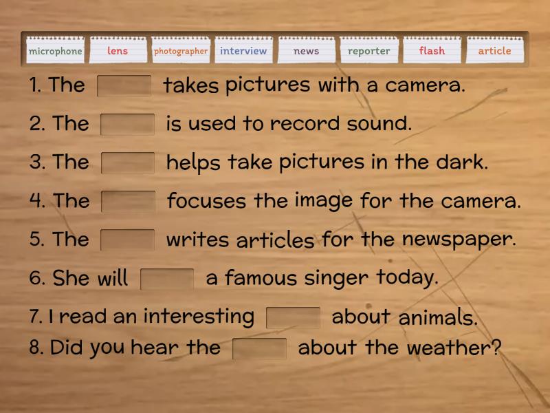 FF5 Unit 12 words 1 - Complete the sentence