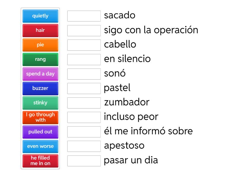 Enemy Pie 4 Matching Spanish - Match up
