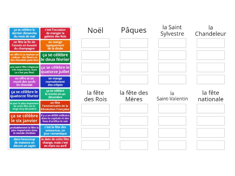 Les fêtes en France - Group sort