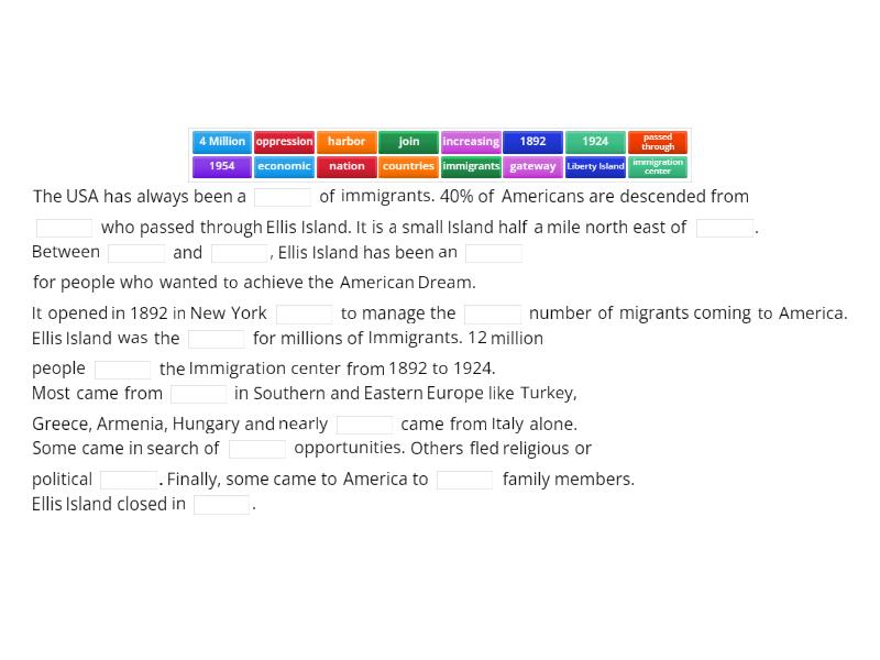 Ellis Island - Complete the sentence
