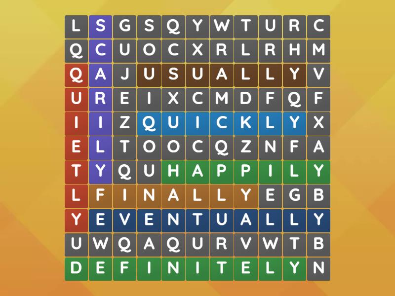 Words with ly endings - Wordsearch
