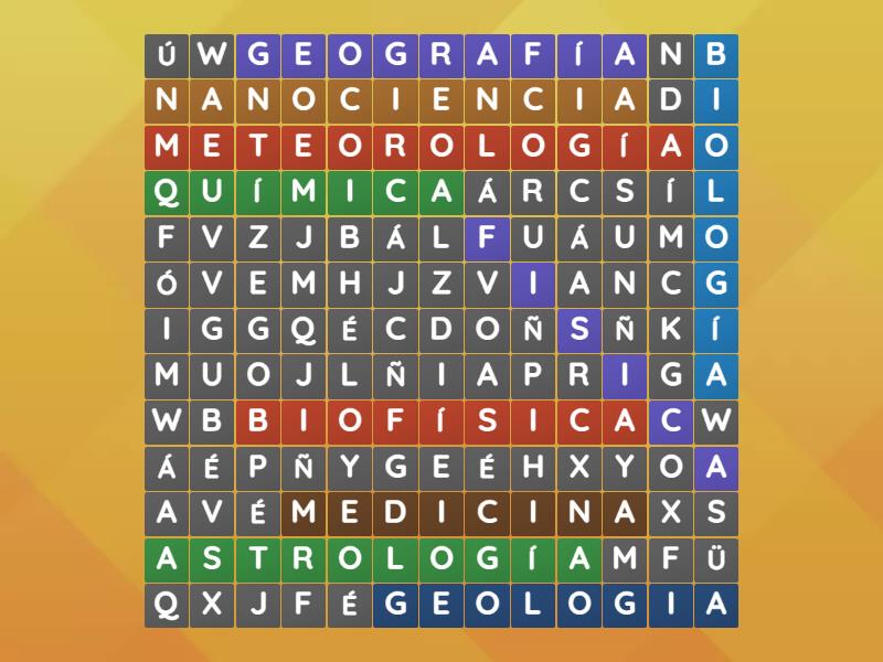 Ramas de la ciencia natural - Sopa de letras