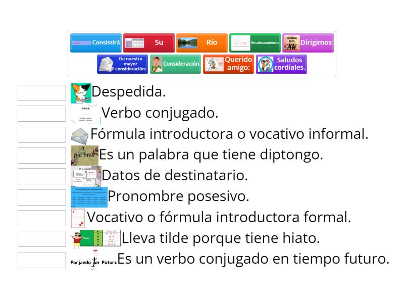 Estructura de la carta, verbos, pronombres y usos del tilde. Actividad ...