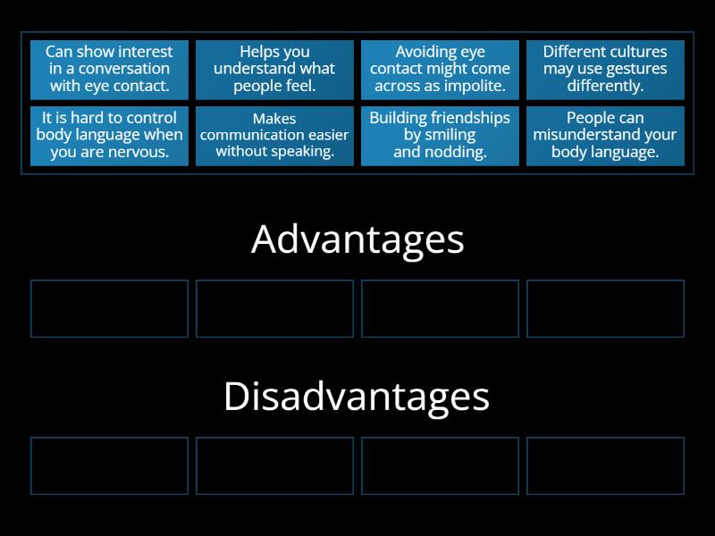 Pre-reading. Body Language. Advantages and disadvantages - Group sort