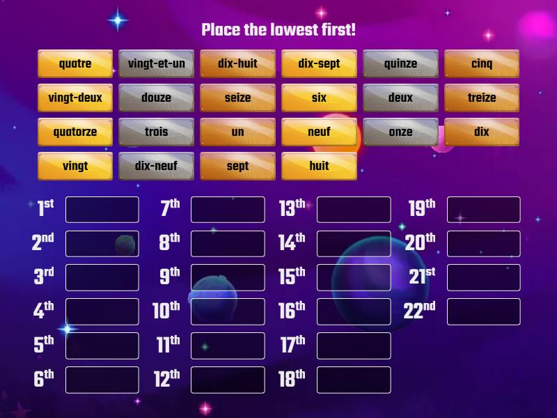 Ordering numbers 1 - 22 - Rank order