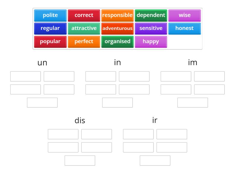 Focus 2 unit 1 negative prefixes - Group sort