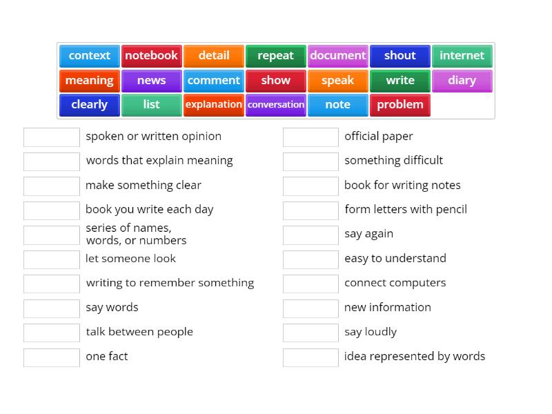2000 Core Unit 9: Communication - Match up