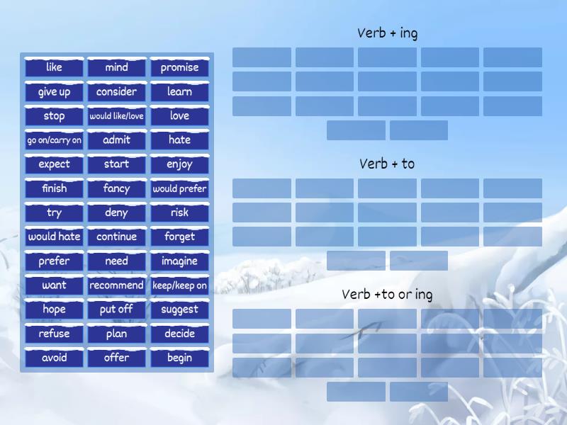 Verb +to or ing ( unit 52 and 53) - Group sort
