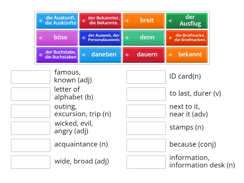 A1 German word list 4 - Сопоставить