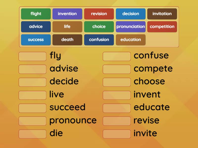 English File - pre-Intermediate - Lesson 11B - word formation nouns - Match up