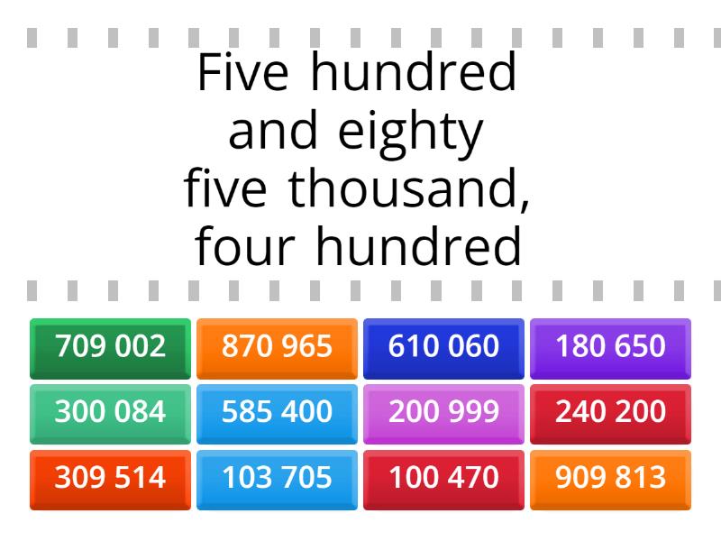 Big numbers (hundred thousands) - match numbers and words - Cada oveja ...