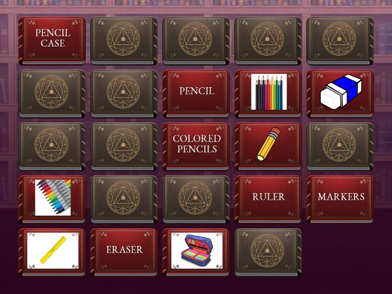 Memory Game - School Materials - Matching pairs