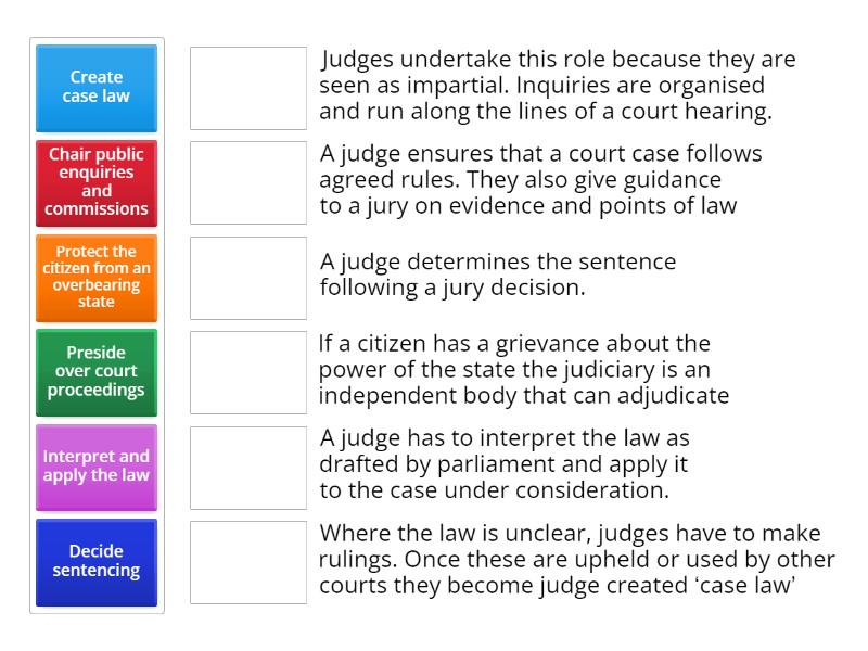 The role of judges - Match up