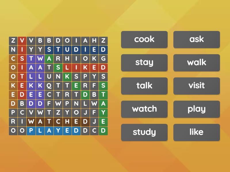 Simple Past Regular Verbs Wordsearch