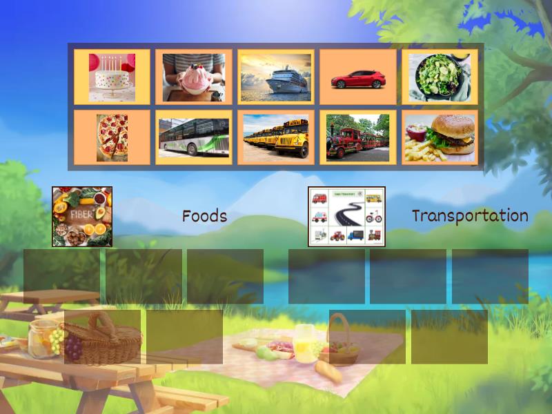 Sorting foods and transportation - Group sort