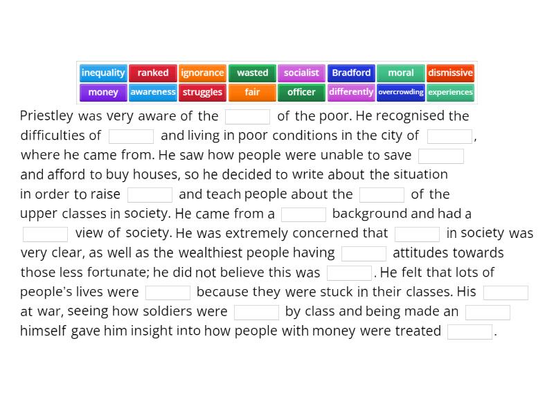 Priestley's views on class - AIC - Complete the sentence