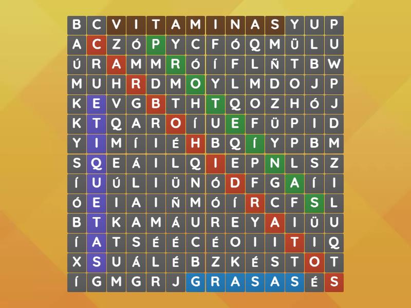 etiquetas nutricionales - Sopa de letras