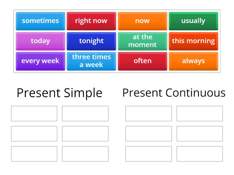 Present Simple and Present Continuous - Group sort