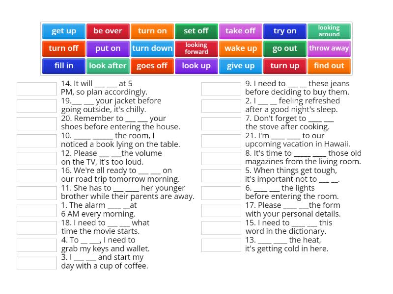 Phrasal verbs (matching) - Match up