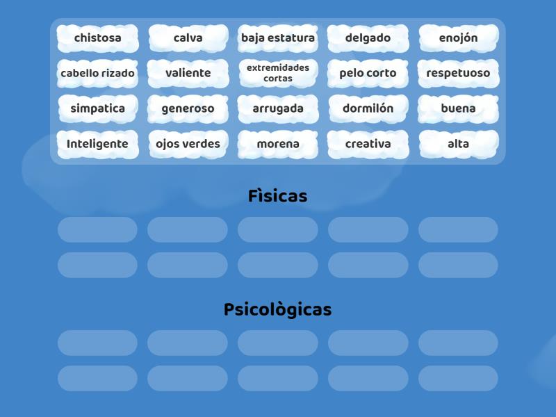 Características físicas y psicológicas 5º básico - Ordenar por grupo