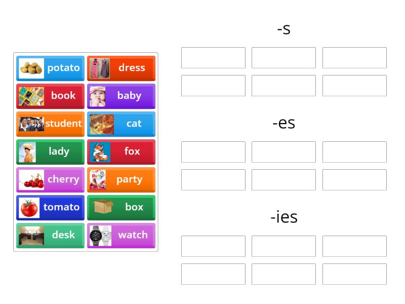 Plural Nouns s, es, ies, - Group sort