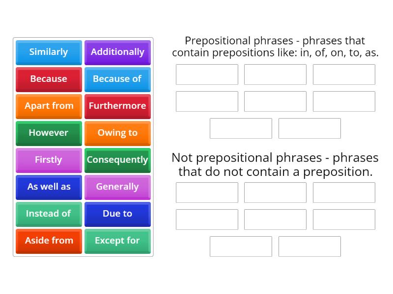 Prepositional phrases (compound prepositions) - Group sort