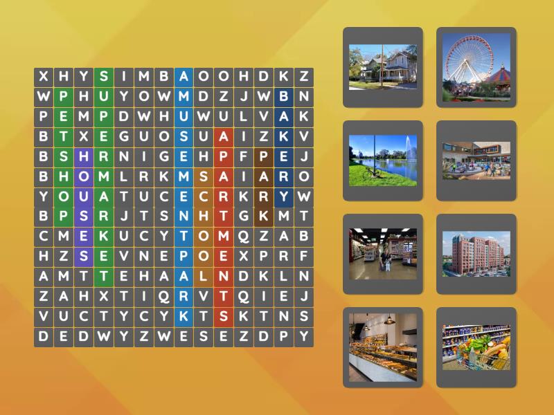 Wordsearch - Places around town 1 - Caça-palavras