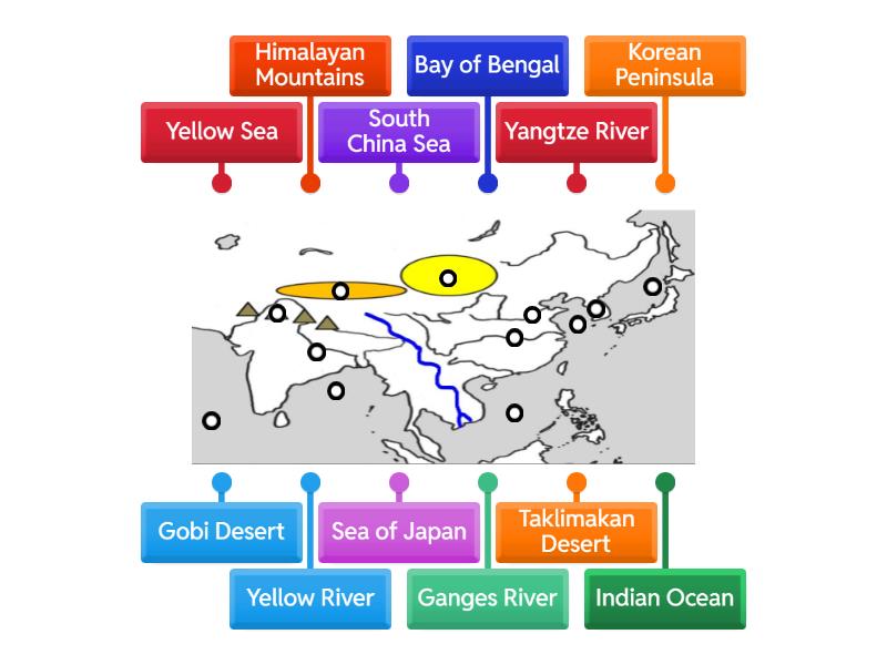 Southern and Eastern Asia Physical Features - Labelled diagram