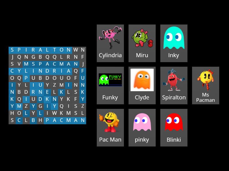 sopa de letras nombres de Pac man - Wordsearch