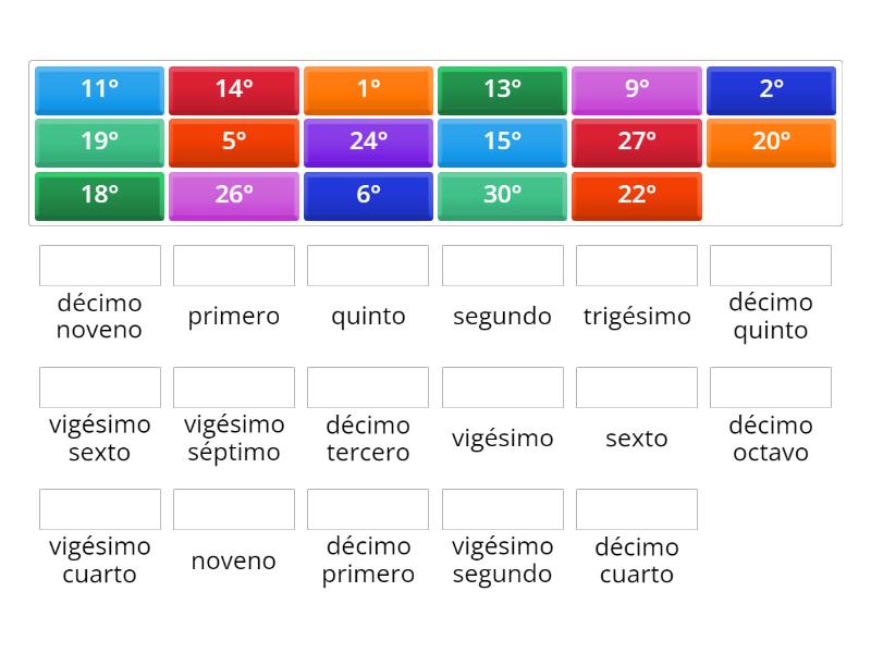 Números ordinales 1° al 30° - Une las parejas