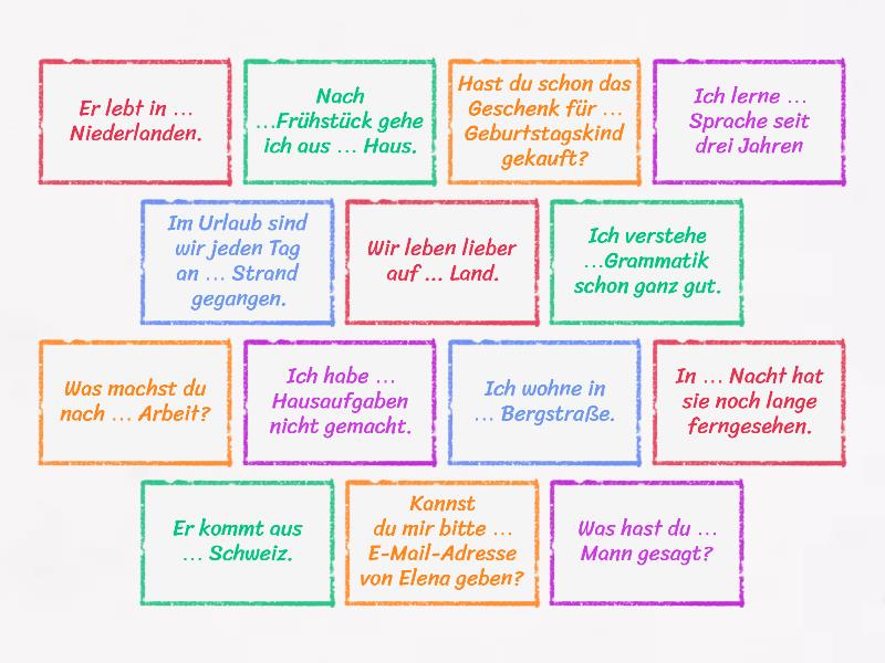 Deklination -> bestimmter Artikel (Nom - Akk - Dat) - Fichas giratorias