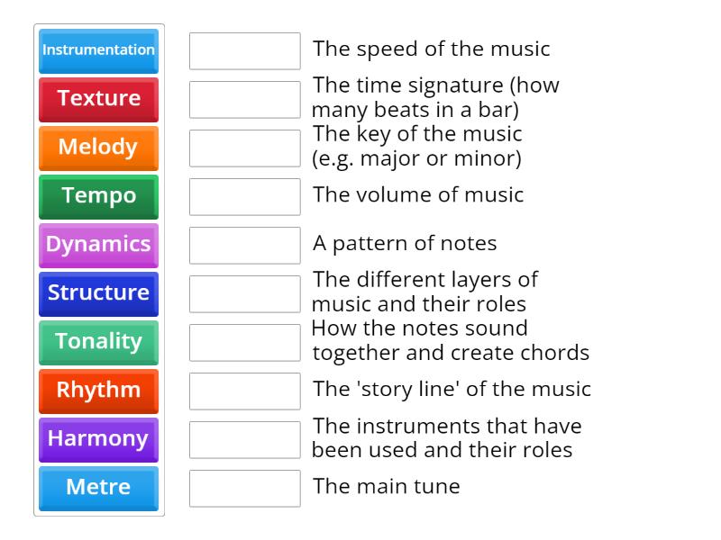 Musical Elements (GCSE) - Match up