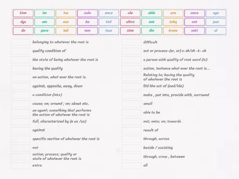 Prefix and Suffix Match - Match up